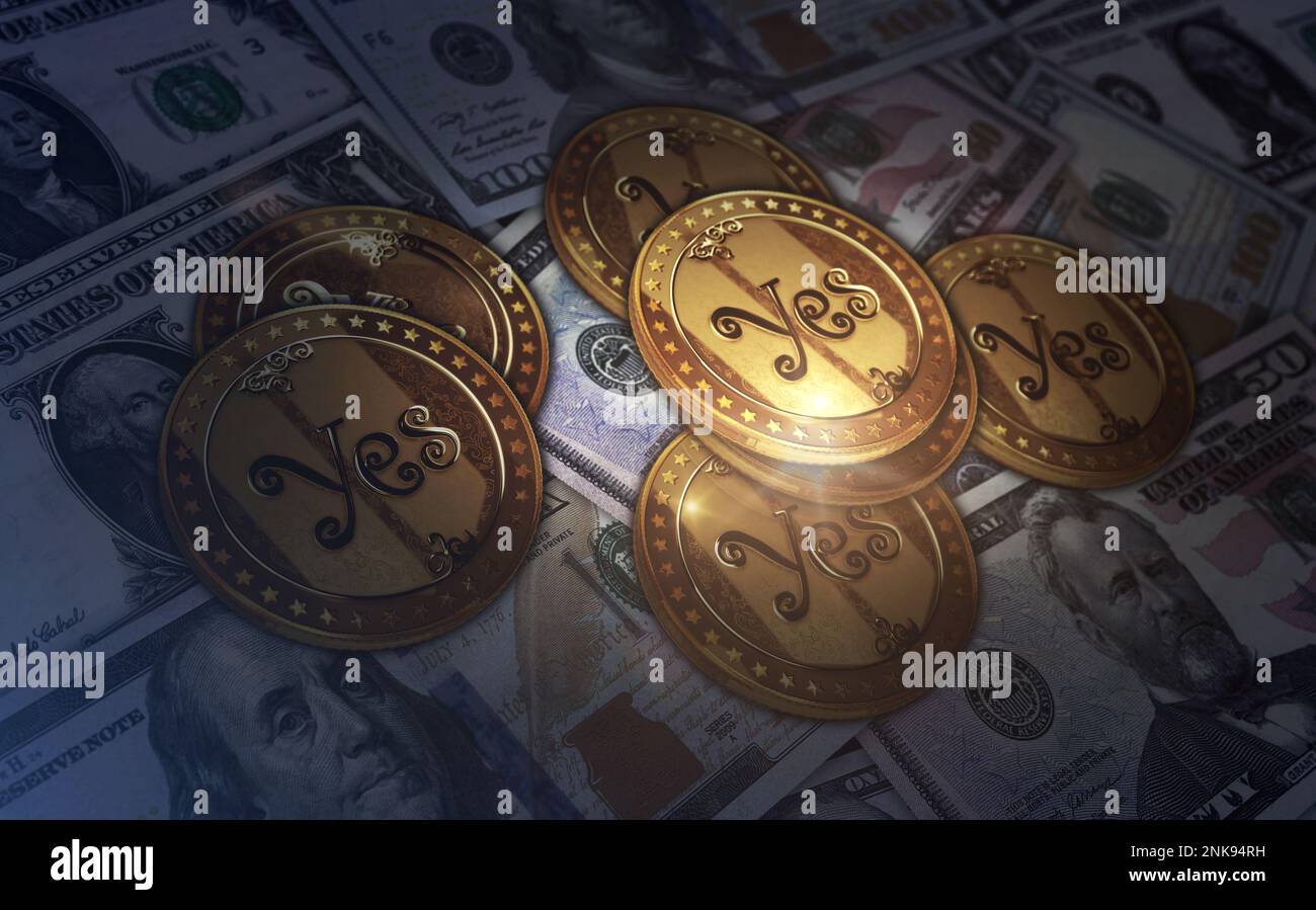 Yes or No random decision choice and gamble golden coin over Dollar ...