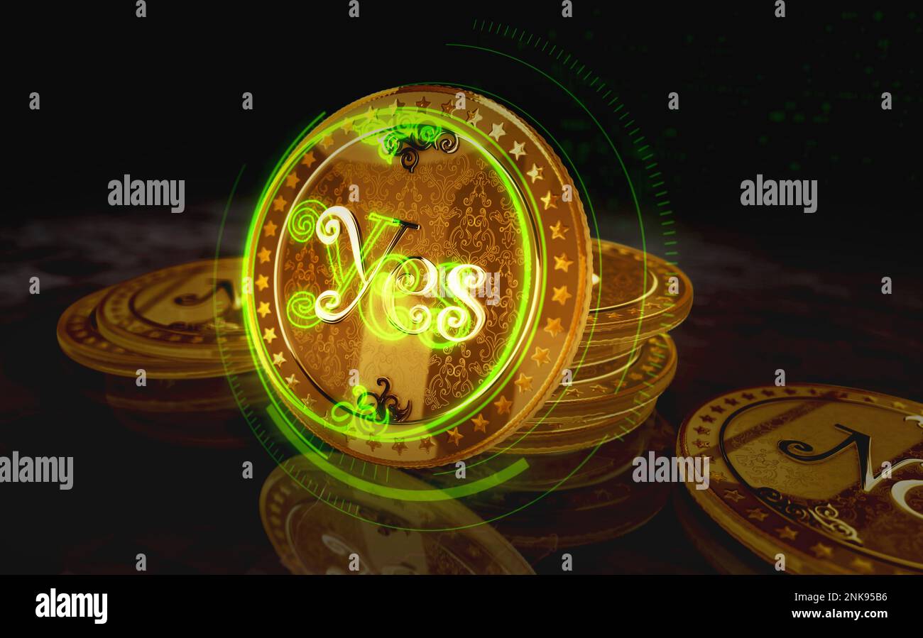 Yes or No random decision choice and gamble gold coin on green screen ...