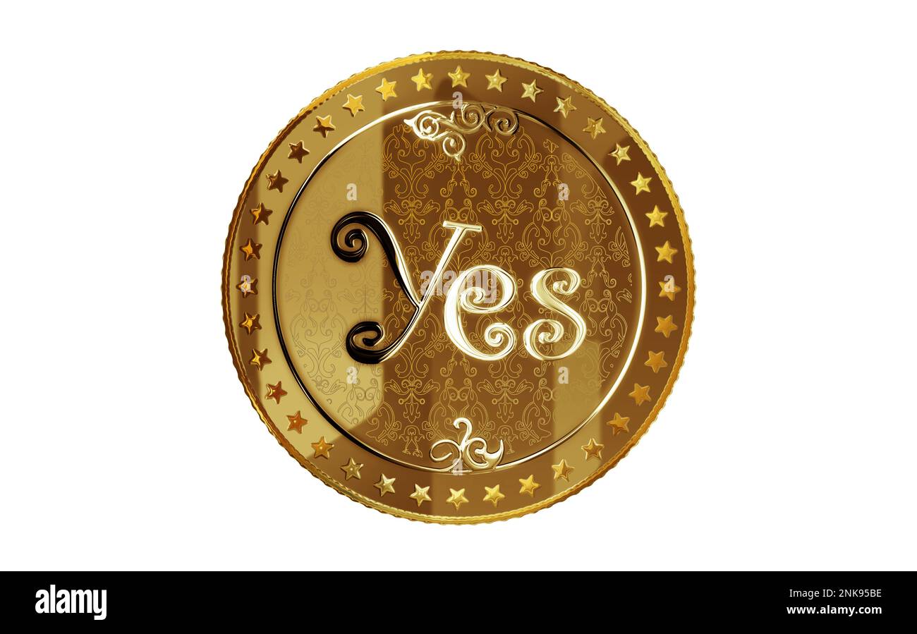 Yes or No random choice isolated gold coin on green screen background ...