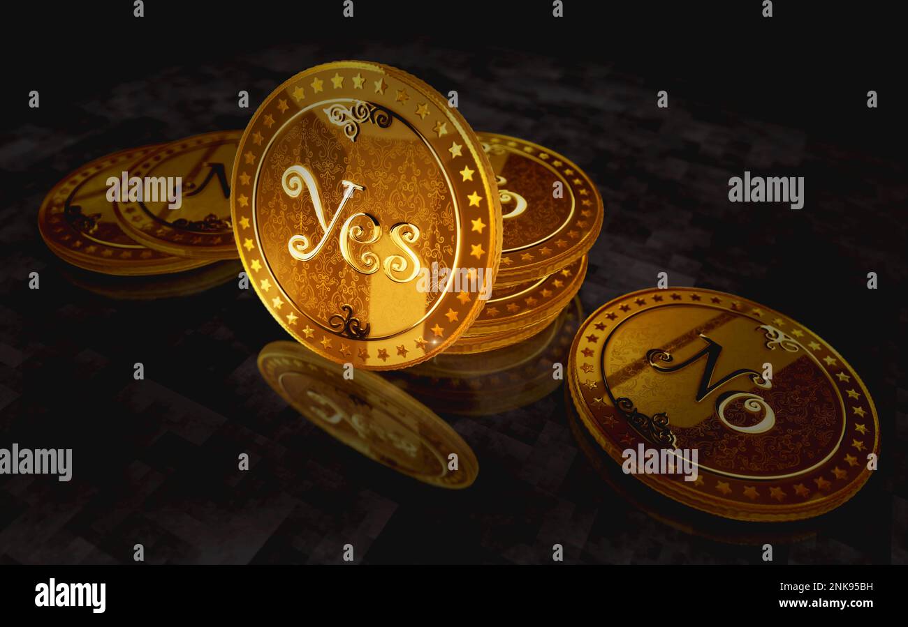 Yes or No random decision choice and gamble gold coin on green screen ...