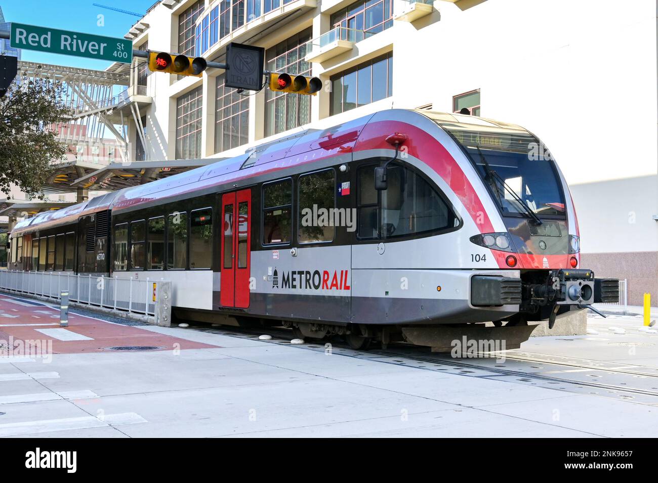 Austin, Texas, USA - February 2023: Commuter train leaving the ...
