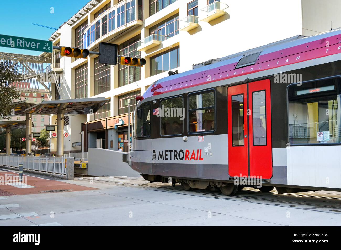 Austin, Texas, USA - February 2023: Commuter train leaving the ...