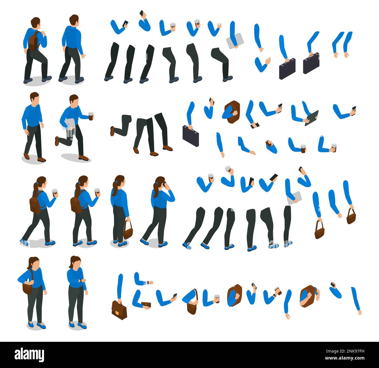 Walking people constructor isometric set of characters and different ...