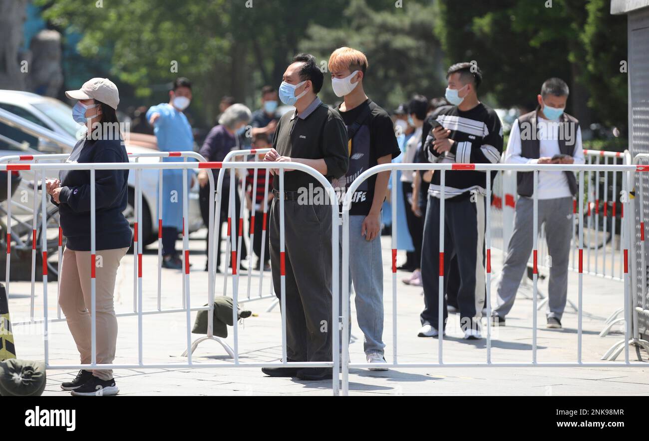 People line to take PCR tests in Dongcheng District, Beijing, China on ...