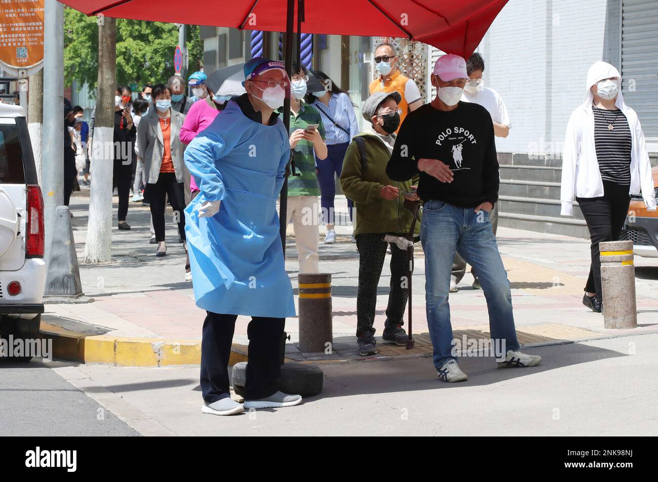 People line to take PCR tests in Dongcheng District, Beijing, China on ...