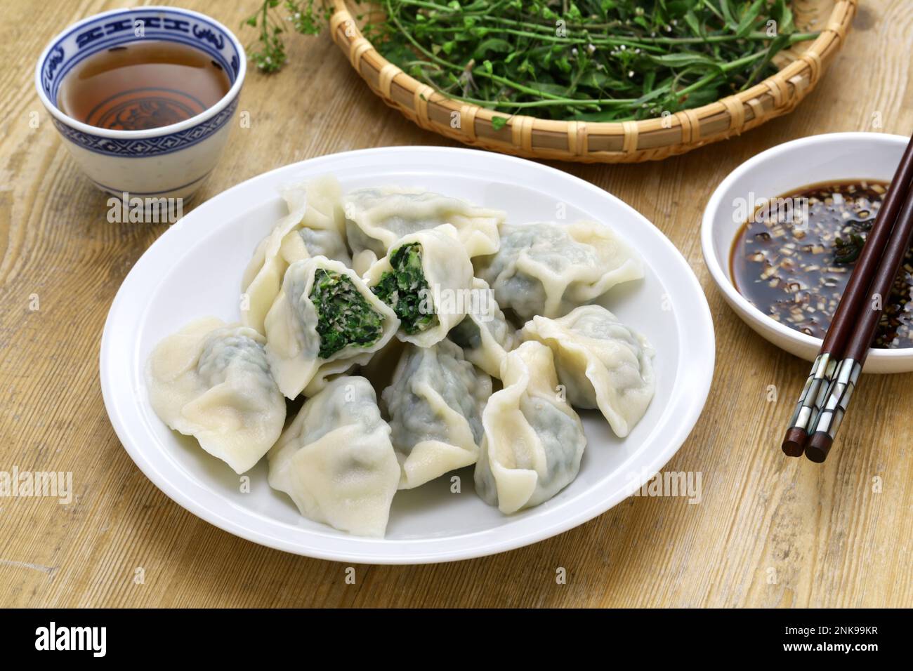 homemade Shepherd's purse and pork dumplings, Chinese food Stock Photo ...