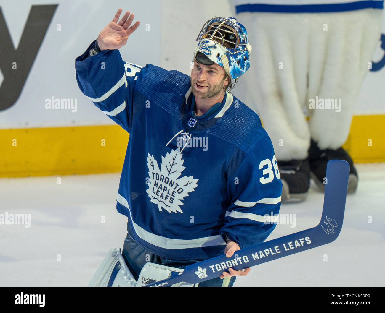 Toronto Maple Leafs goaltender Jack Campbell (36) waves to the crowd ...