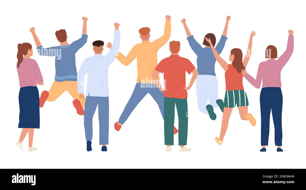 Flat cheering people composition group of people men and women cheering ...