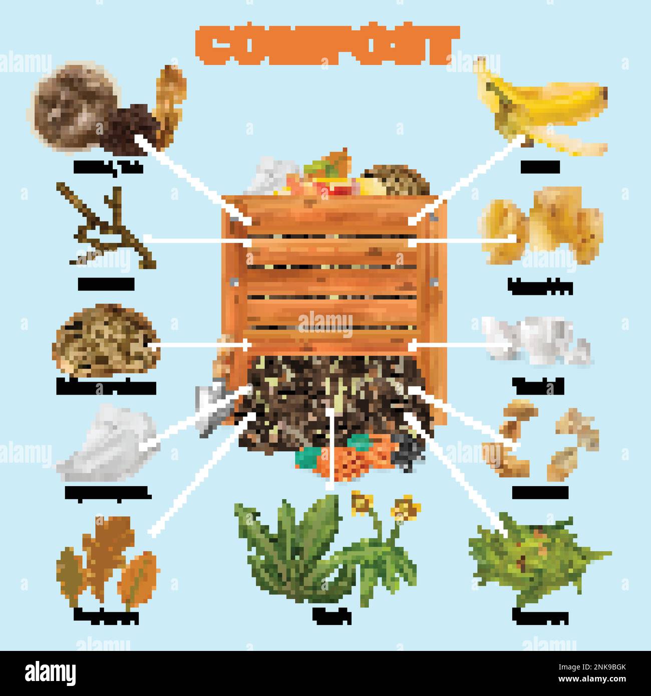 Compost realistic composition with weeds leaves and grass symbols ...