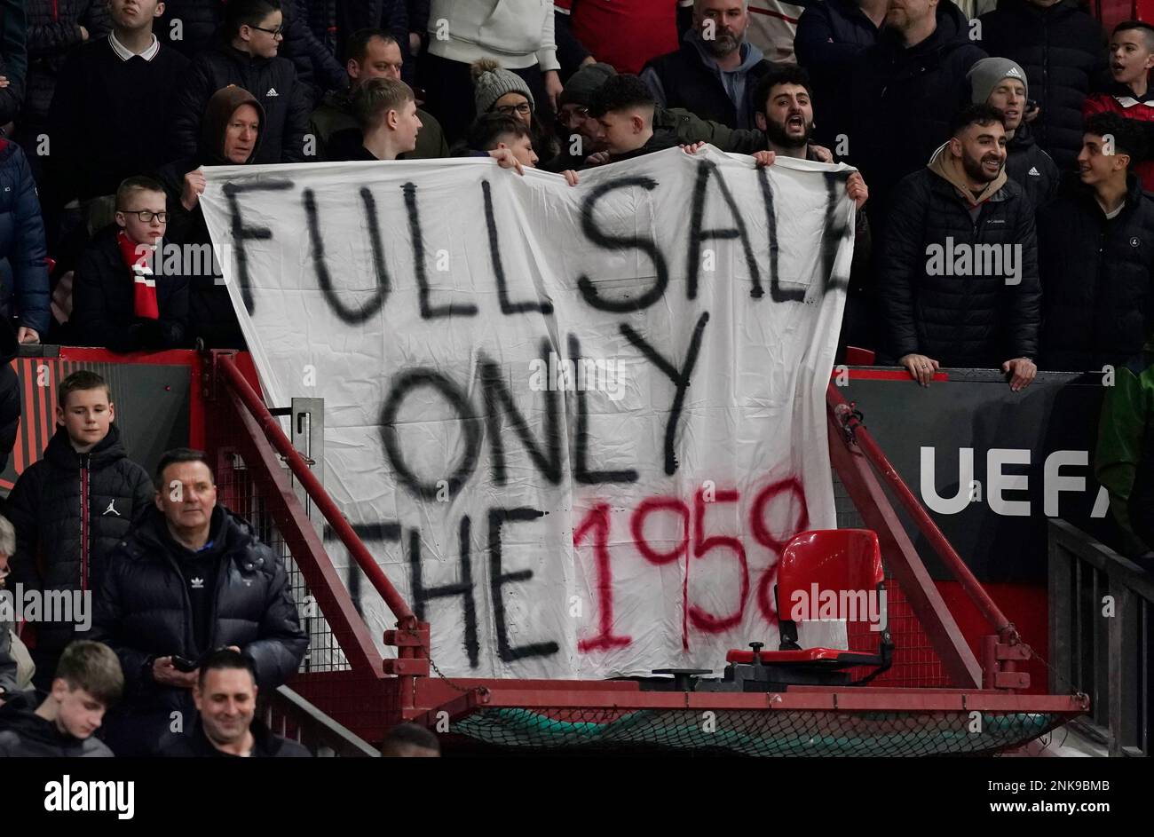 Manchester, England, 23rd February 2023. Manchester Utd fans display a ...