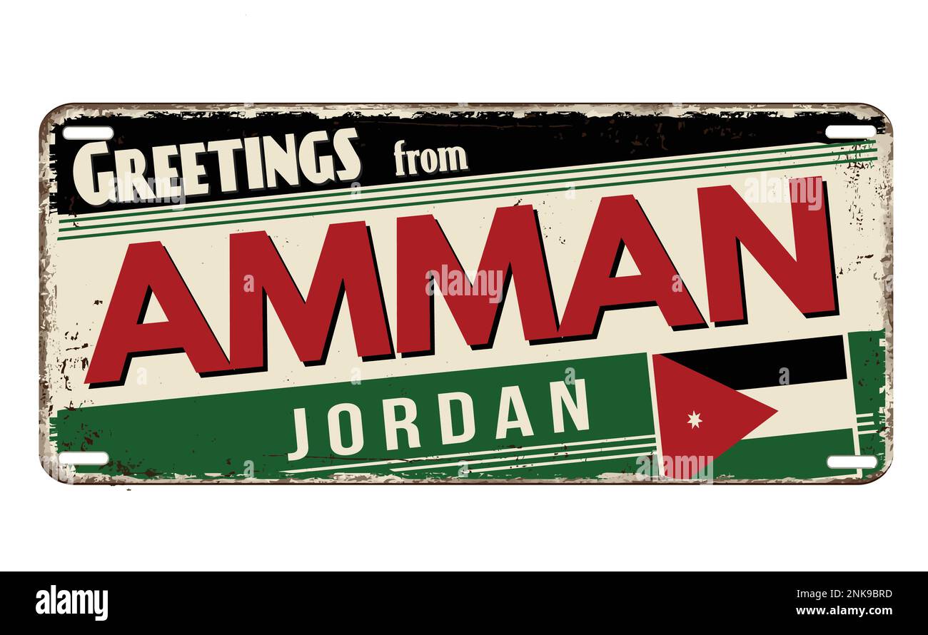 Greetings from Amman vintage rusty metal sign on a white background ...