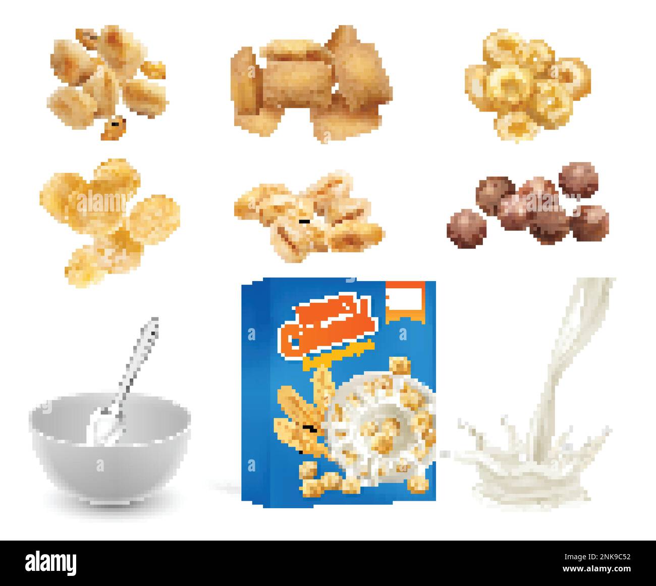Realistic cereal mockup packaging set with isolated images of crispy ...