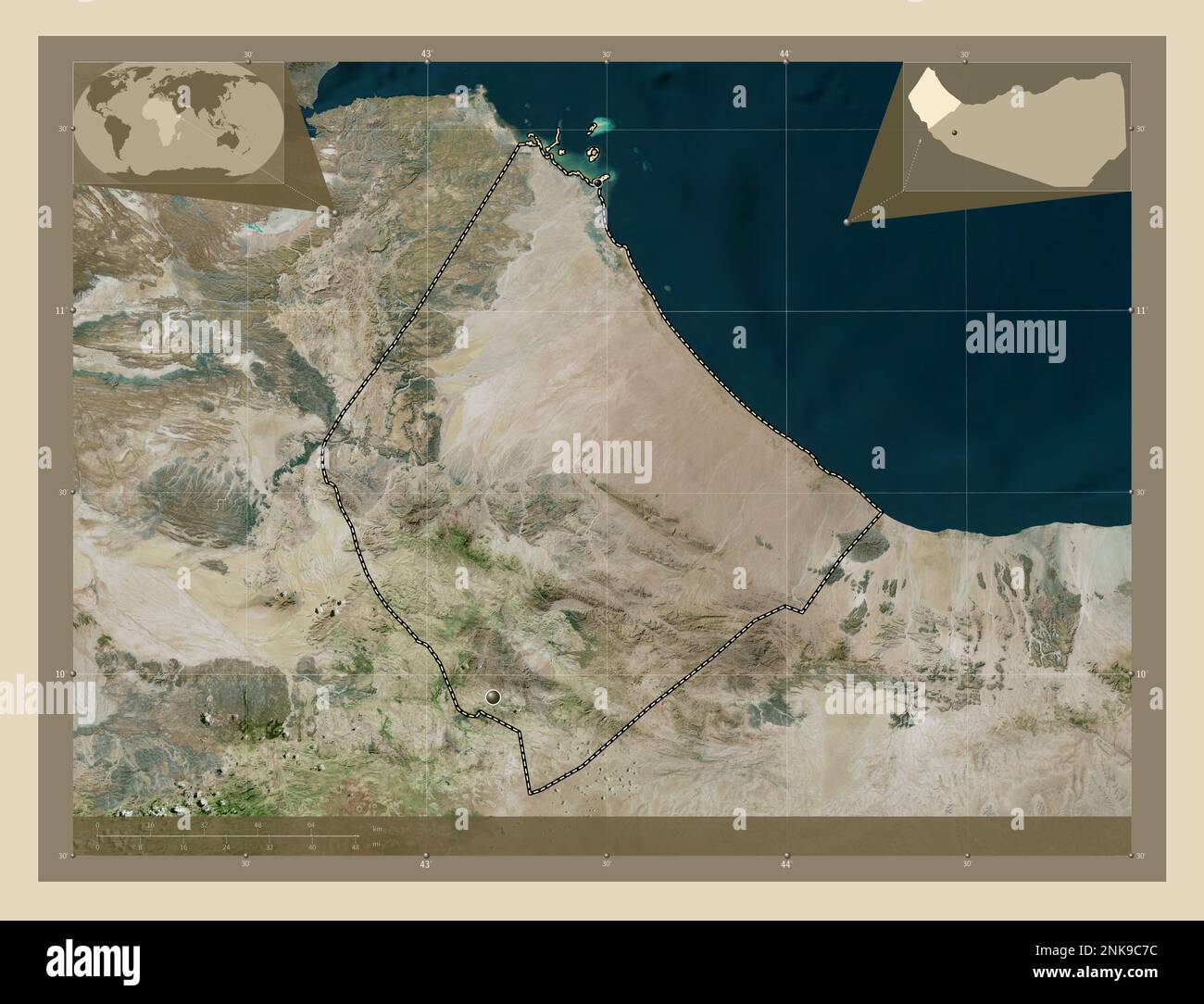 Awdal, region of Somaliland. High resolution satellite map. Locations ...