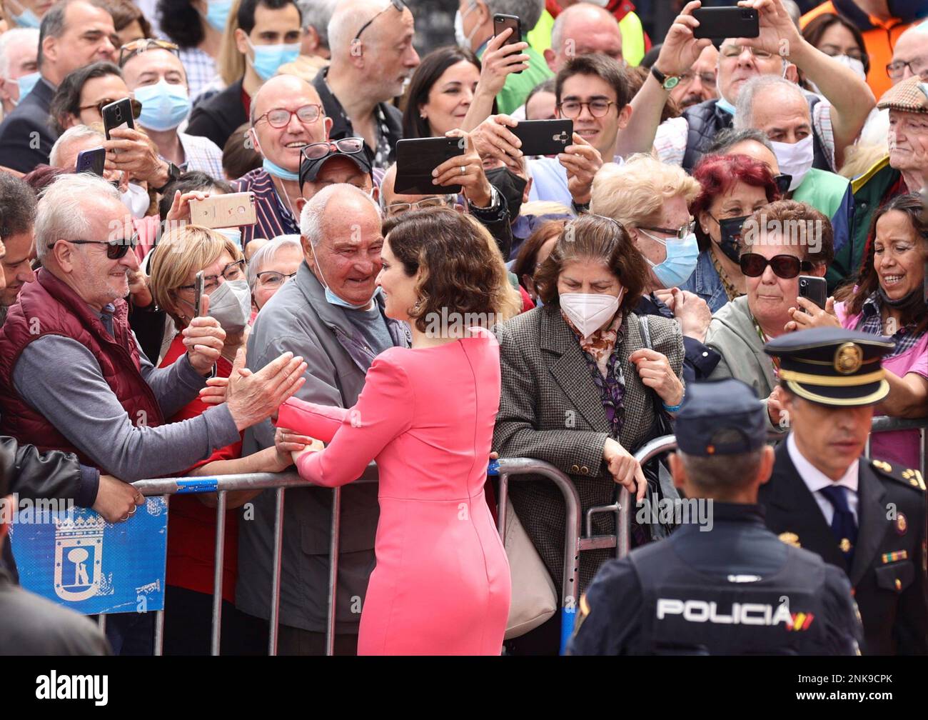 The president of the Community of Madrid, Isabel Díaz Ayuso, waves ...