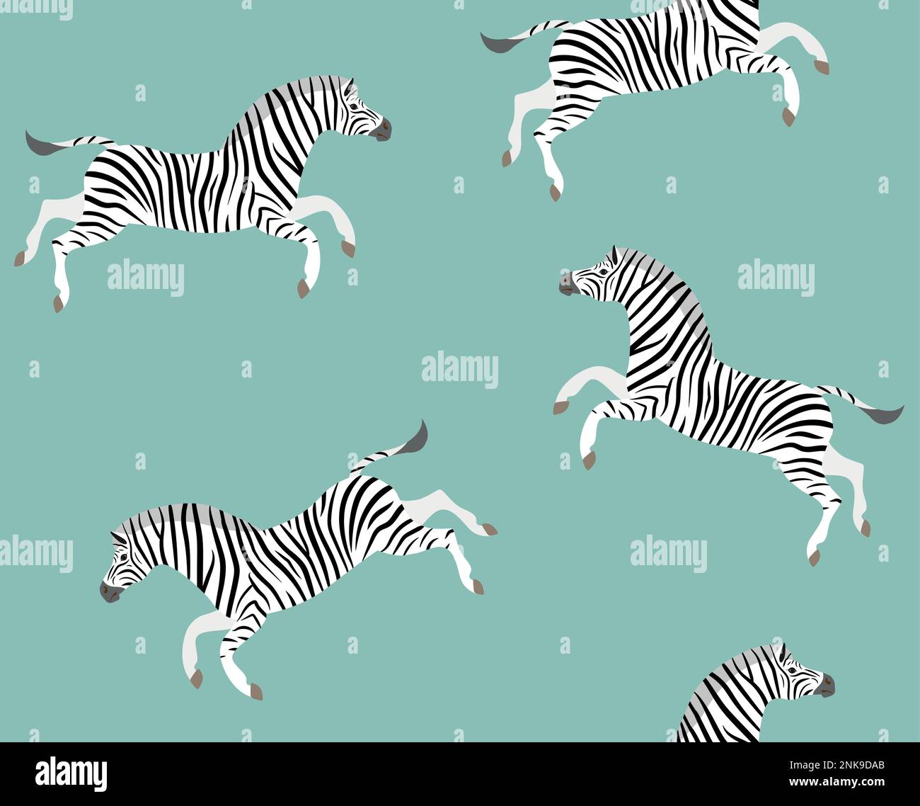 Vector seamless pattern of flat hand drawn jumping zebra isolated on ...