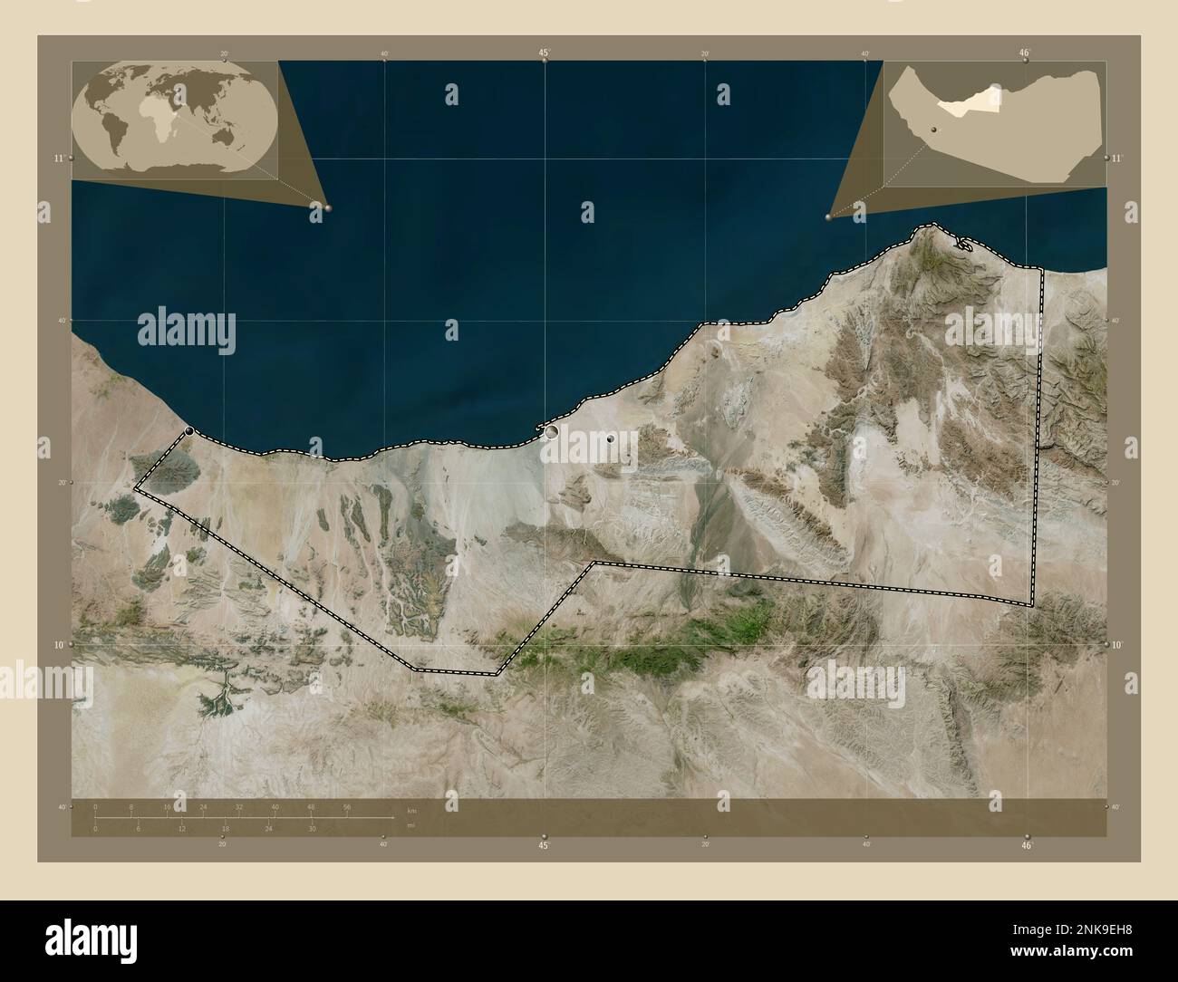 Sahil, region of Somaliland. High resolution satellite map. Locations ...