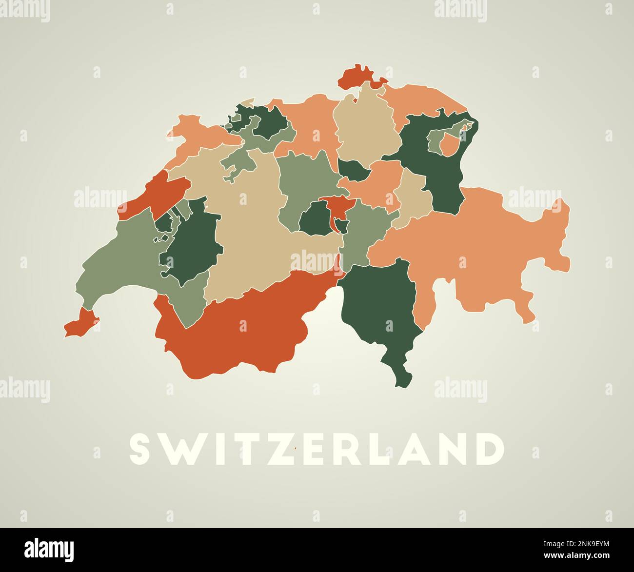 Switzerland poster in retro style. Map of the country with regions in ...