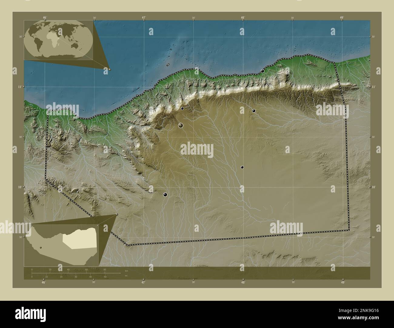 Sanaag, region of Somaliland. Elevation map colored in wiki style with ...