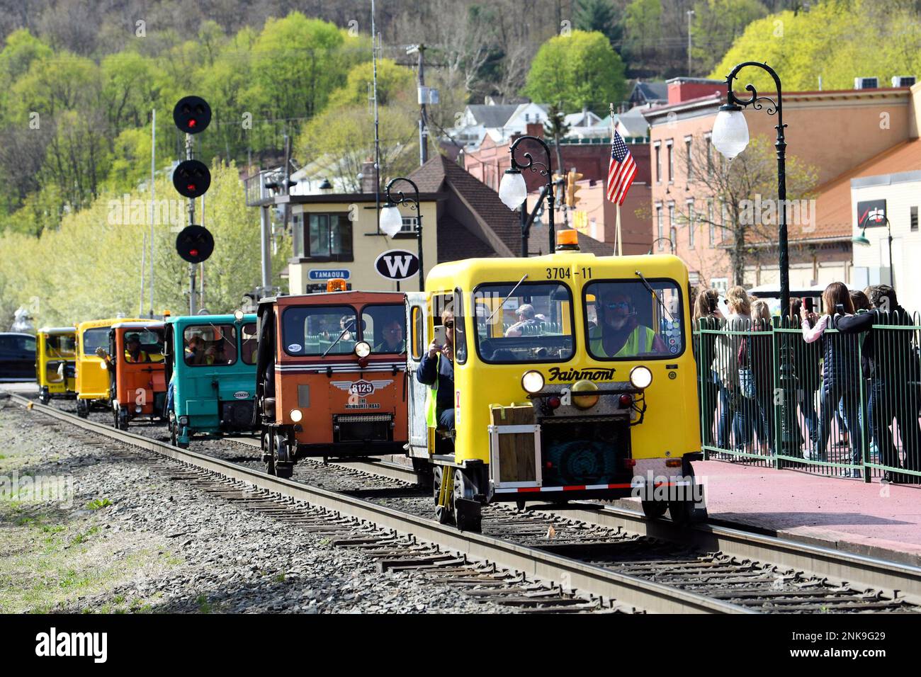 Railroad speeders driven by members of the North American Railcar ...