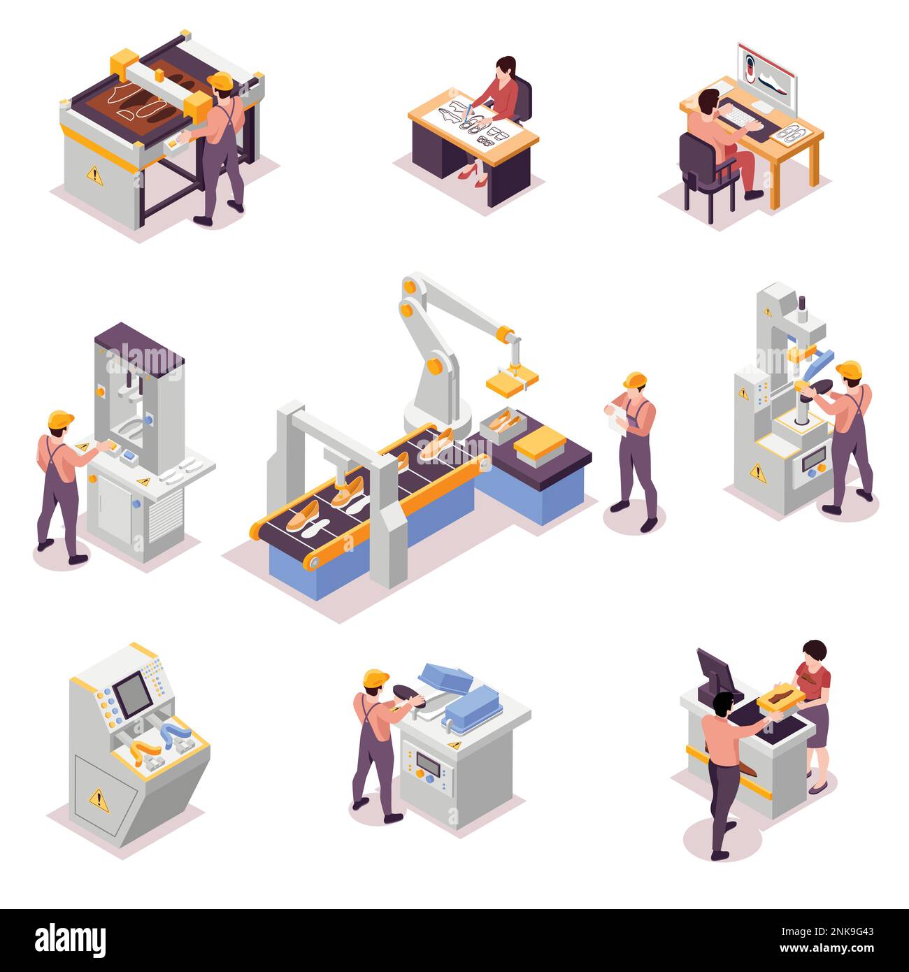 Shoes production set with factory symbols isometric isolated vector illustration hi-res stock ...