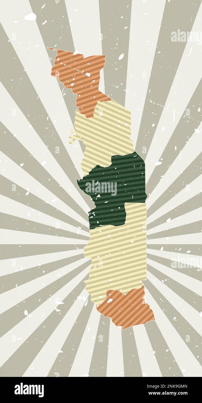 Togo vintage map. Grunge poster with map of the country in retro color ...