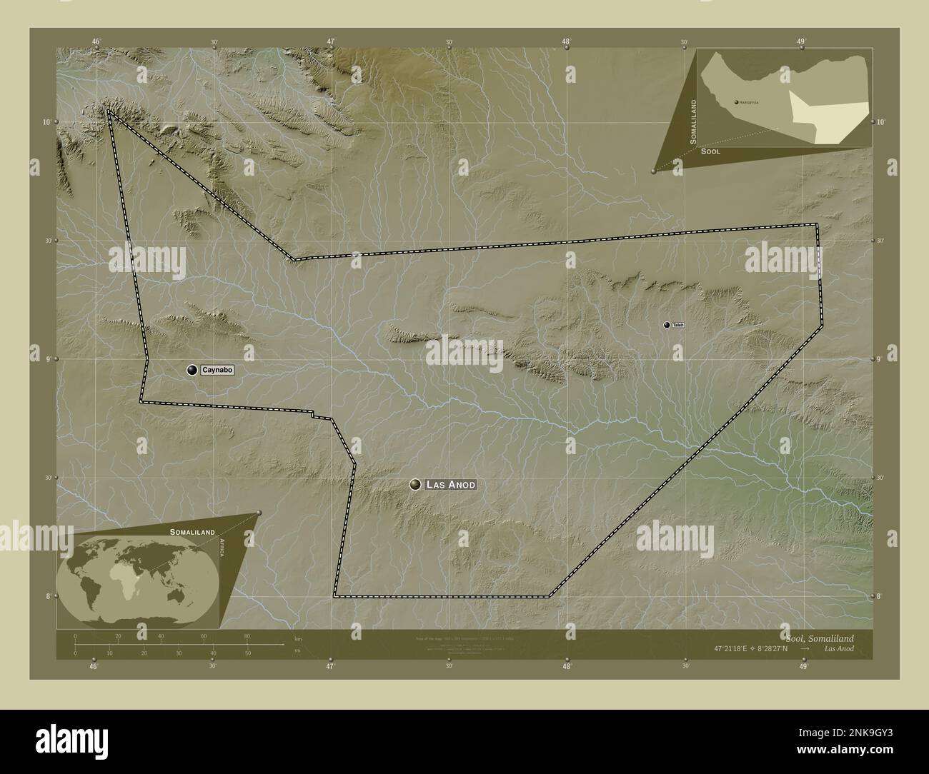 Sool, region of Somaliland. Elevation map colored in wiki style with ...