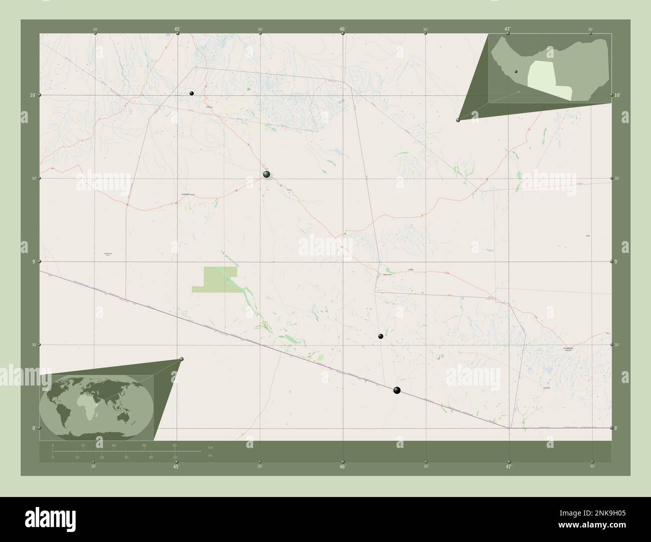 Togdheer, region of Somaliland. Open Street Map. Locations of major ...