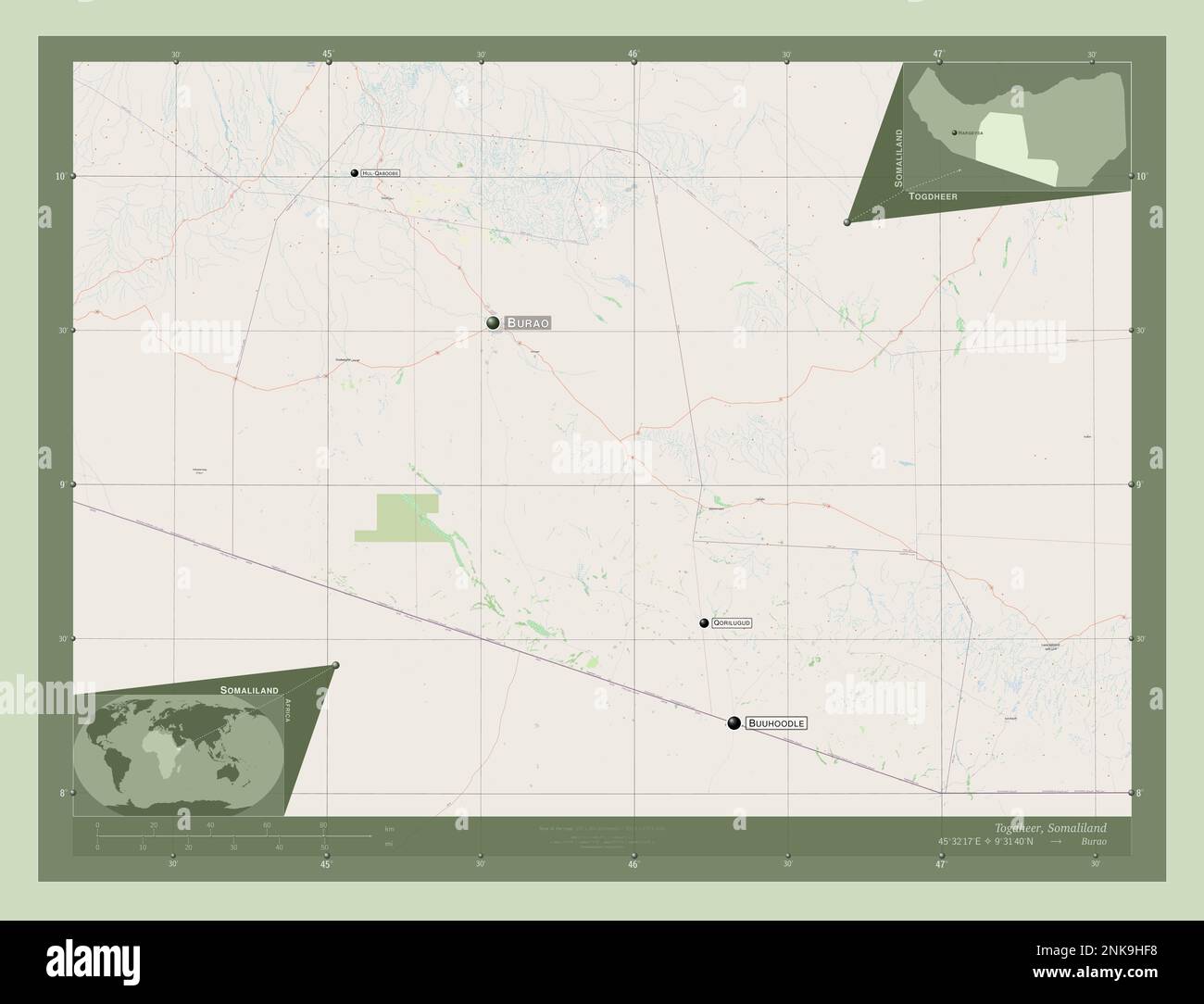 Togdheer, region of Somaliland. Open Street Map. Locations and names of ...