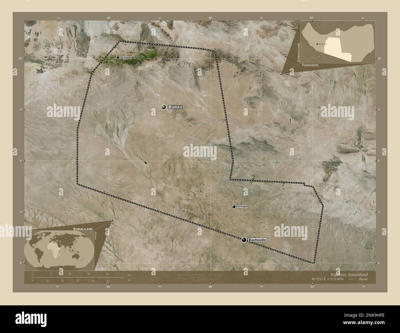 Togdheer, region of Somaliland. High resolution satellite map ...