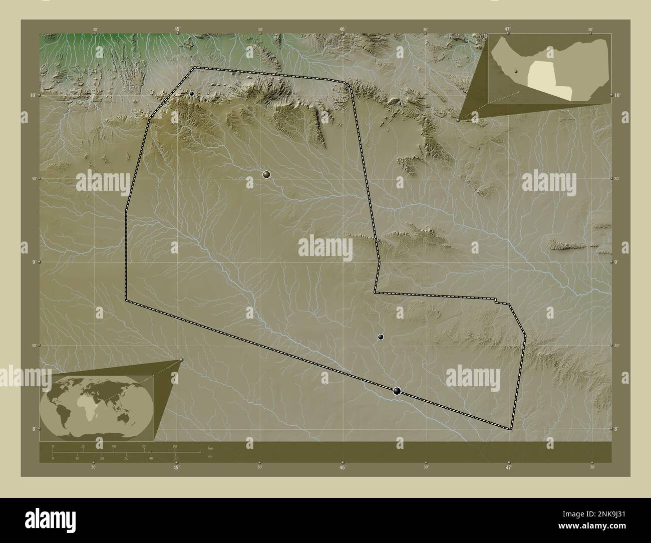 Togdheer, region of Somaliland. Elevation map colored in wiki style ...