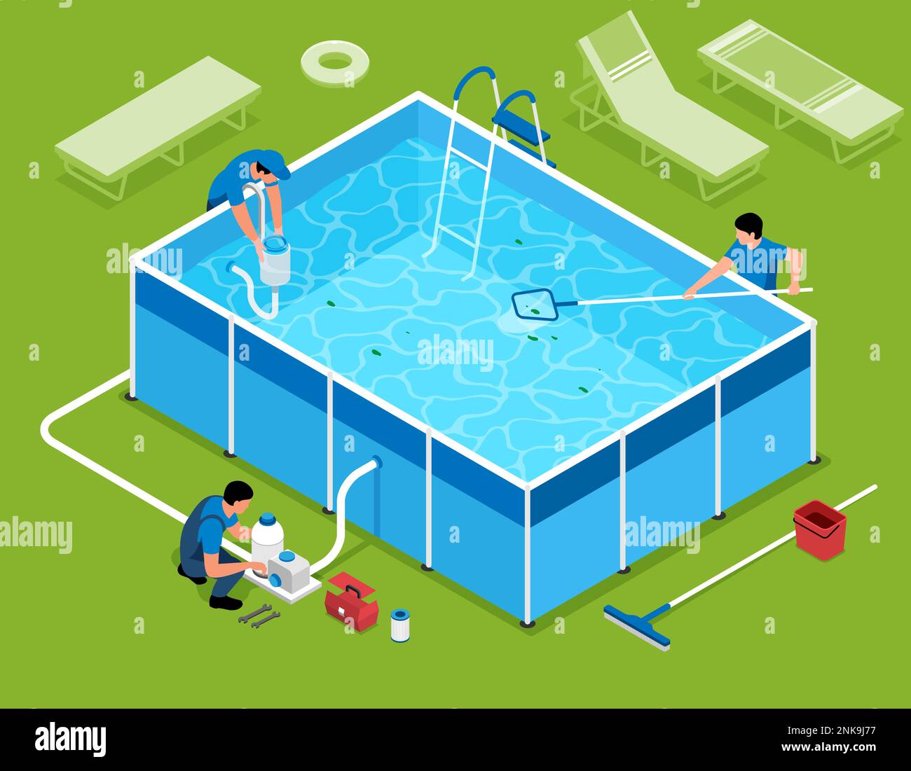 Isometric swimming pool cleaning composition with view of maintenance ...