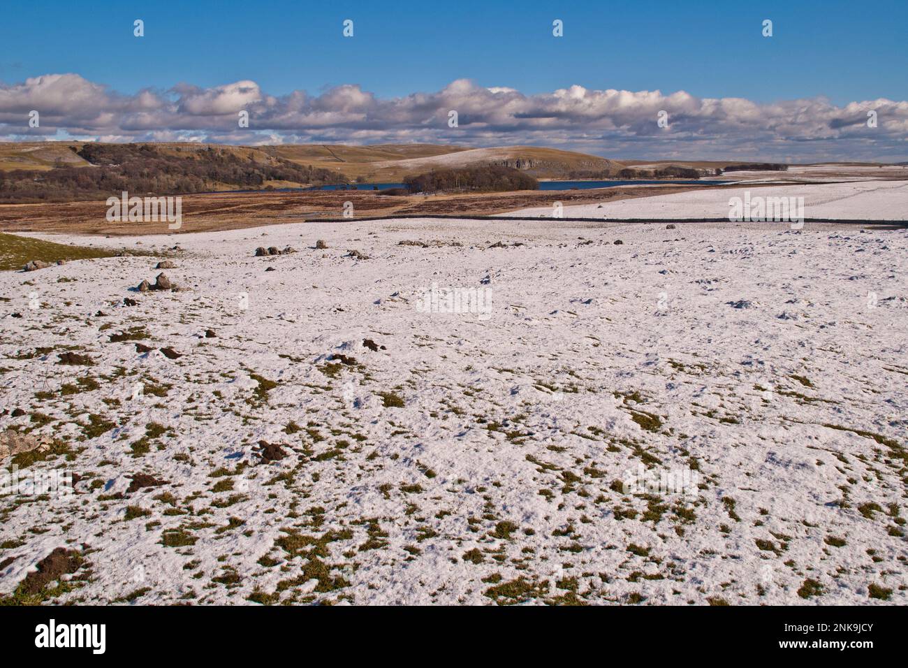 Light snow covering looking towards Malham tarn from High Trenhouse ...