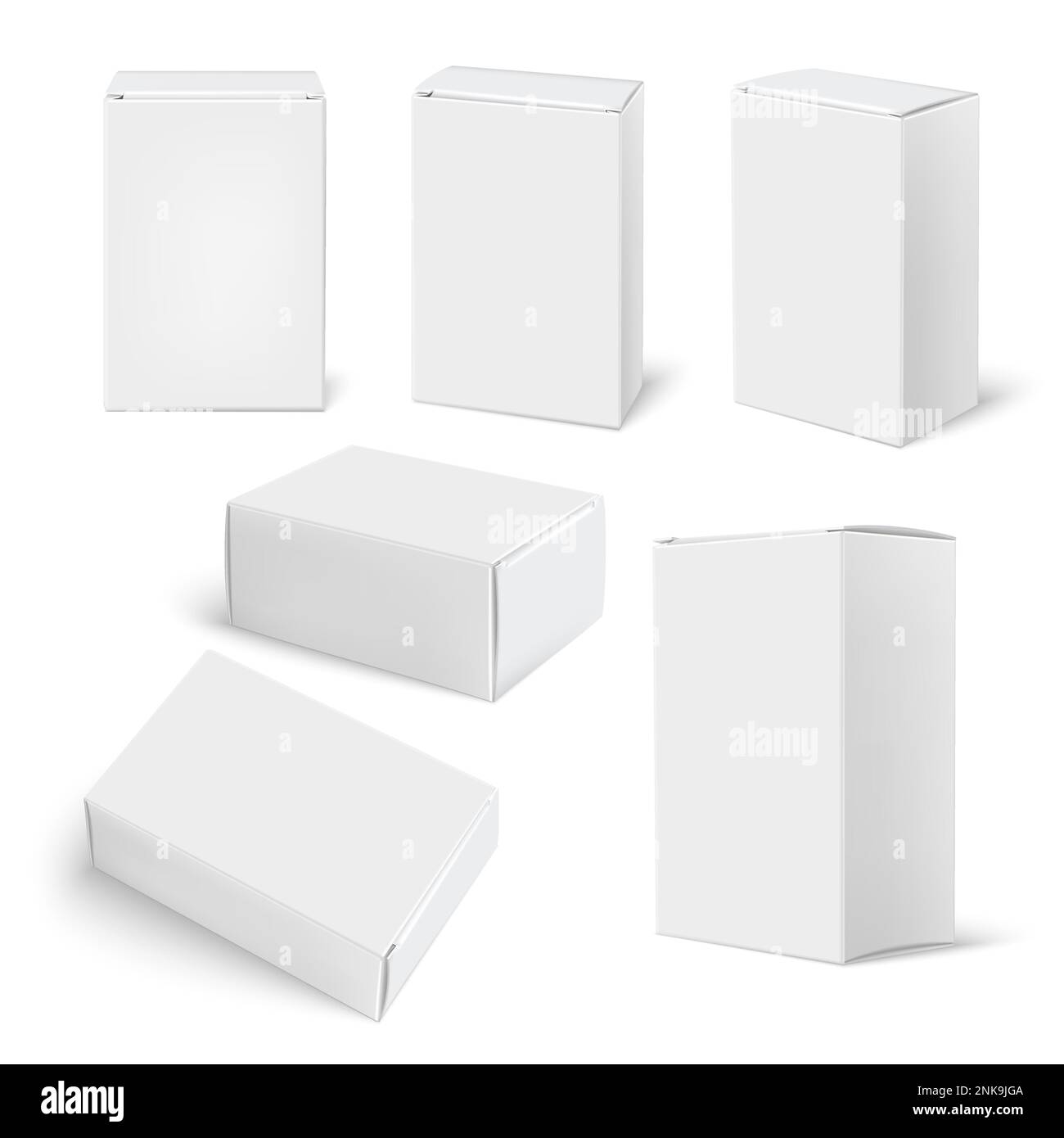 Realistic white box mockup set with isolated images of similar blank ...