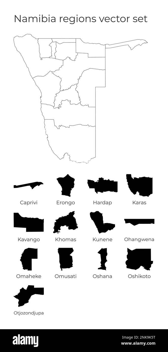 Namibia map with shapes of regions. Blank vector map of the country with regions. Borders of the ...