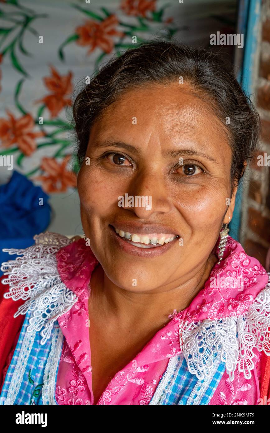 Portrait of an indigenous Zapotec woman in traditional dress of ...