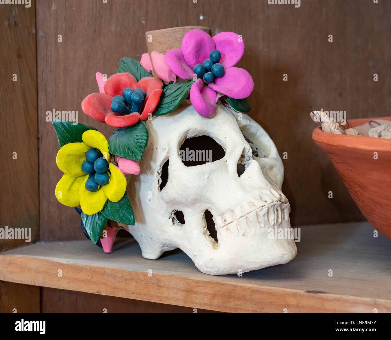Ceramic skull in the studio of master artist Angelica Delina Vazquez ...