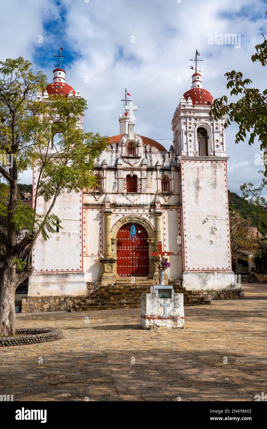 Facade and bell towers of the Spanish colonial Church of San Miguel ...