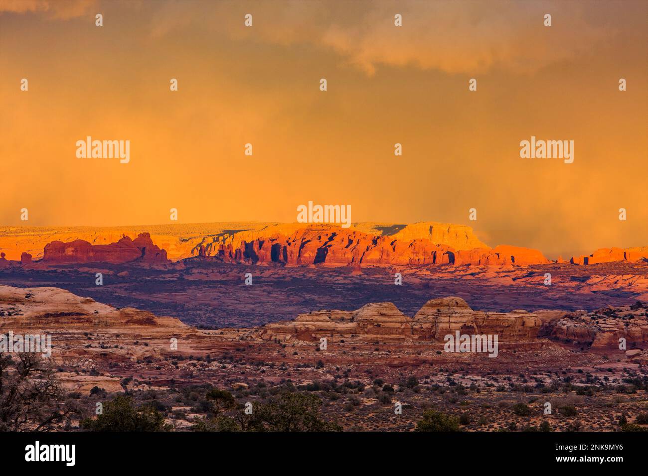 Distant view of Arches National Park under stormy skies from Arth's ...
