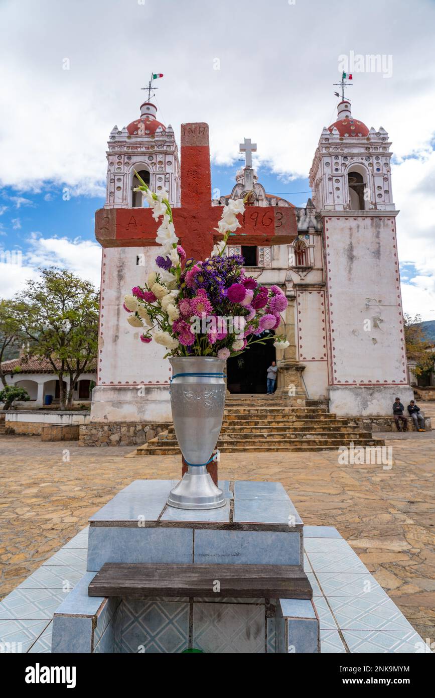 Facade and bell towers of the Spanish colonial Church of San Miguel ...