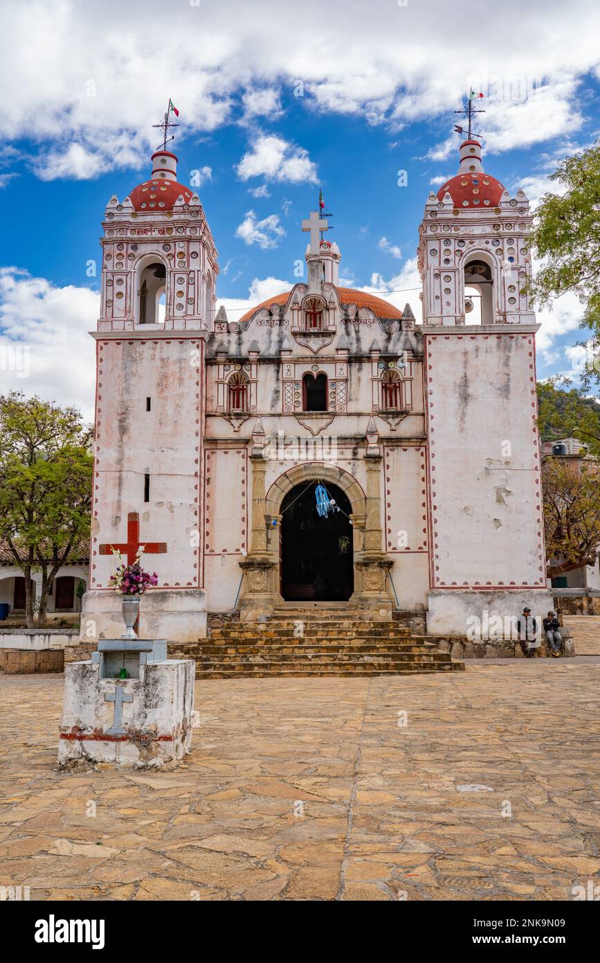 Facade and bell towers of the Spanish colonial Church of San Miguel ...