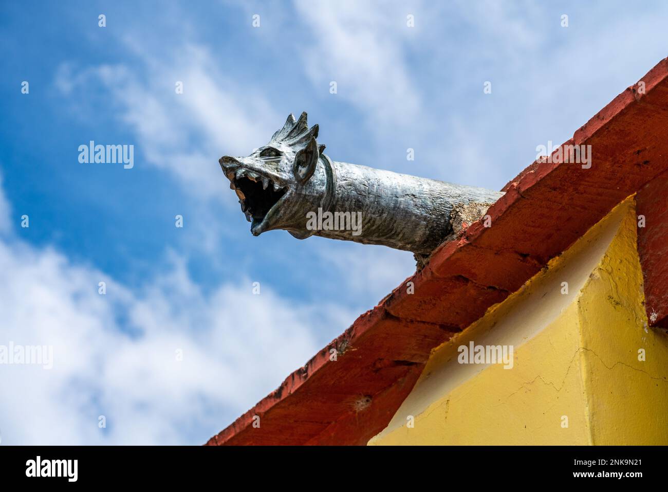 Animal-shaped ceramic drain spouts on the Church of Nuestra Senora de ...