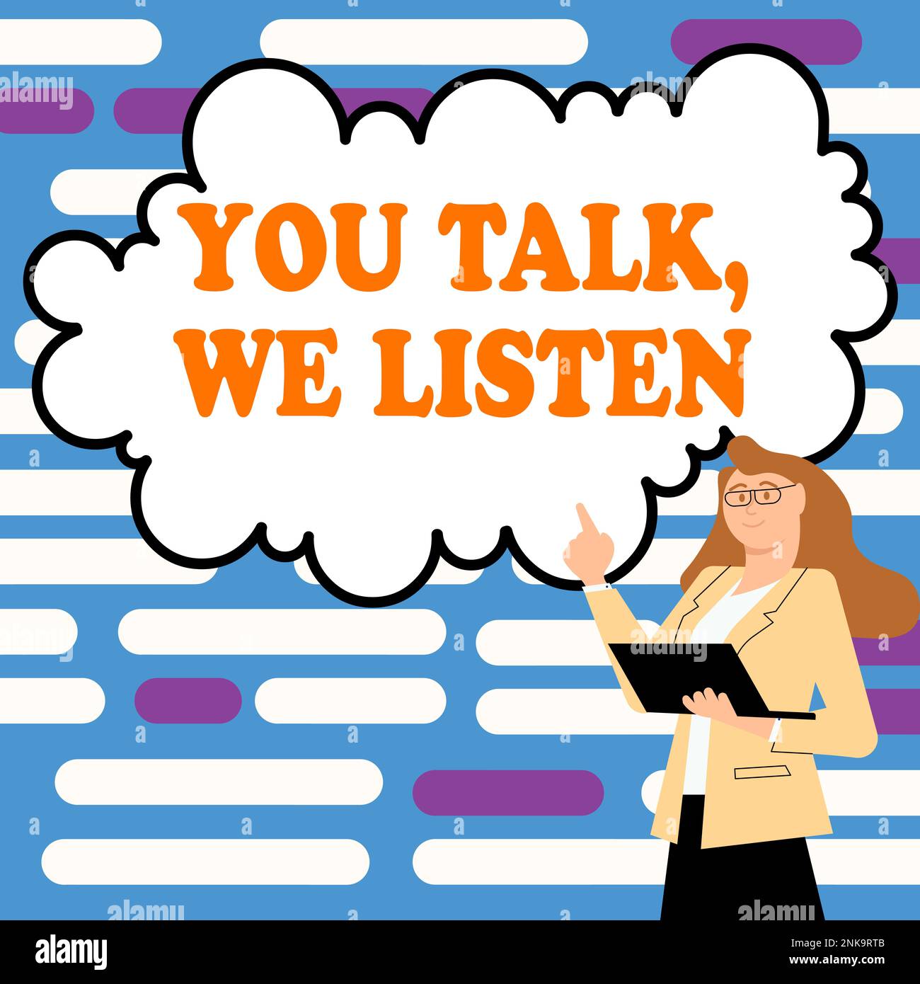 Hand writing sign You Talk, We Listen. Business approach Two Way ...