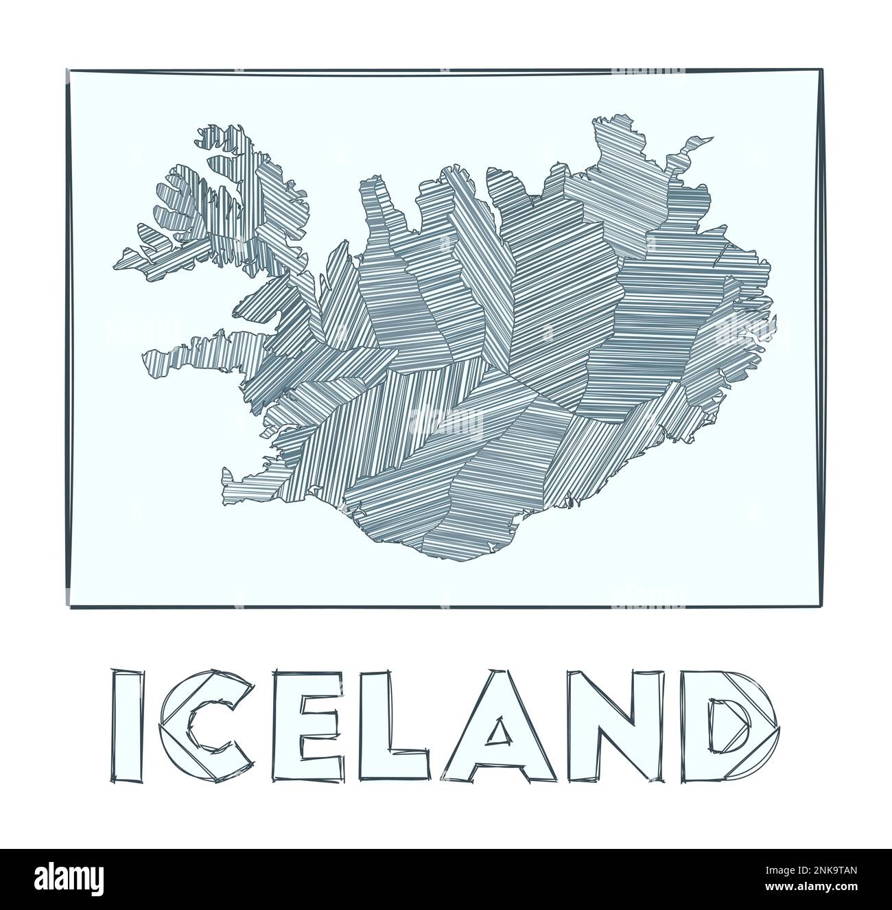 Sketch map of Iceland. Grayscale hand-drawn map of the country. Filled ...