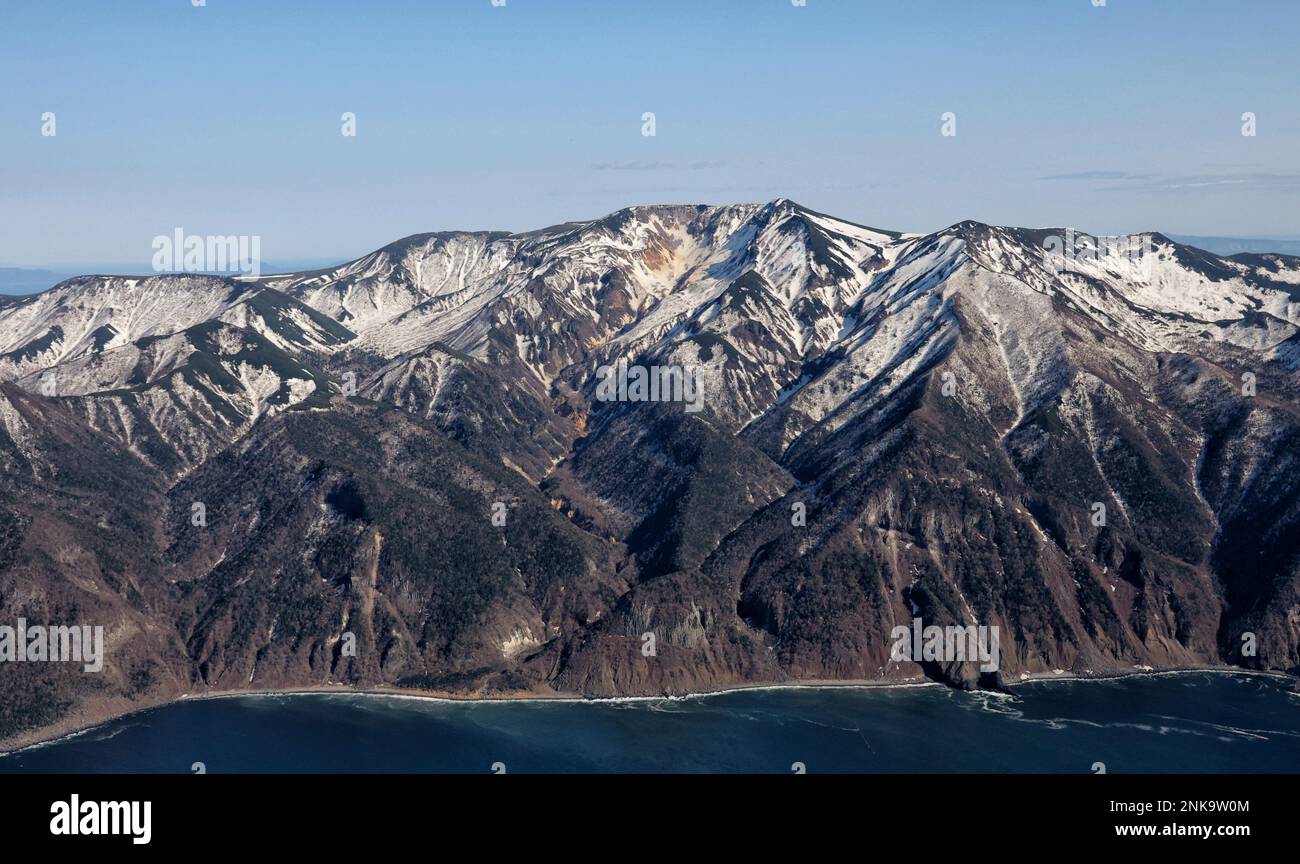 An aerial photo shows Mount Shiretoko, a volcano, at Shiretoko ...