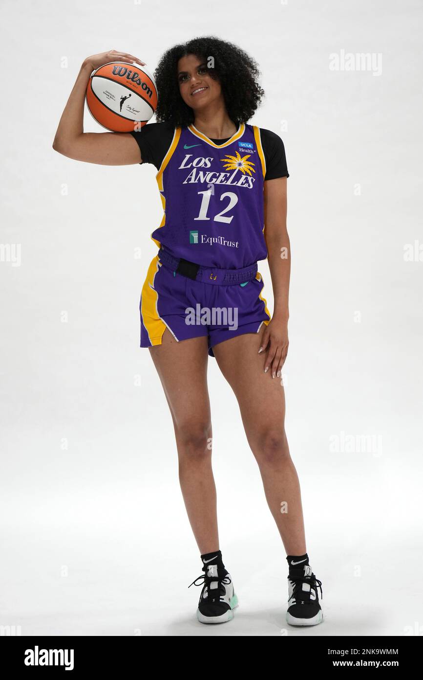 Los Angeles Sparks guard Rae Burrell (12) poses during media day ...