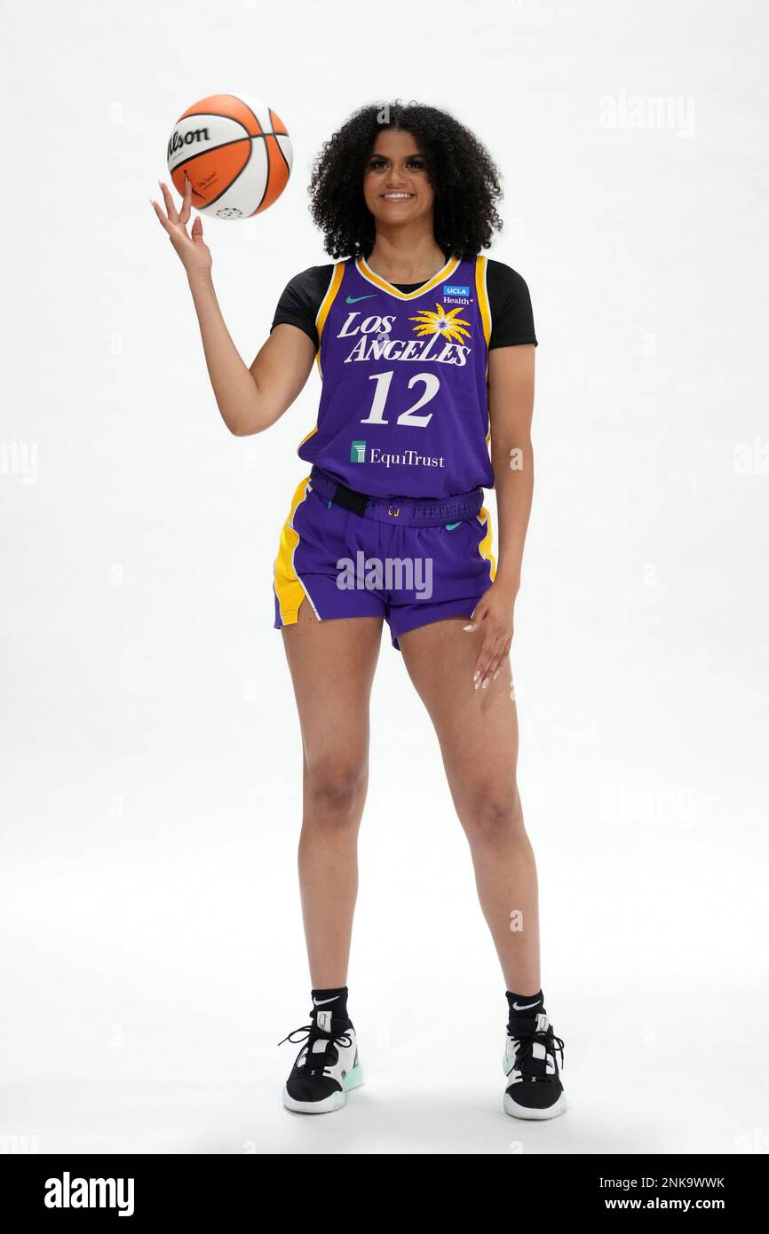 Los Angeles Sparks guard Rae Burrell (12) poses during media day ...