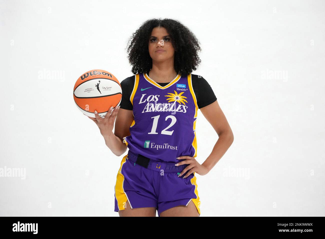 Los Angeles Sparks guard Rae Burrell (12) poses during media day ...