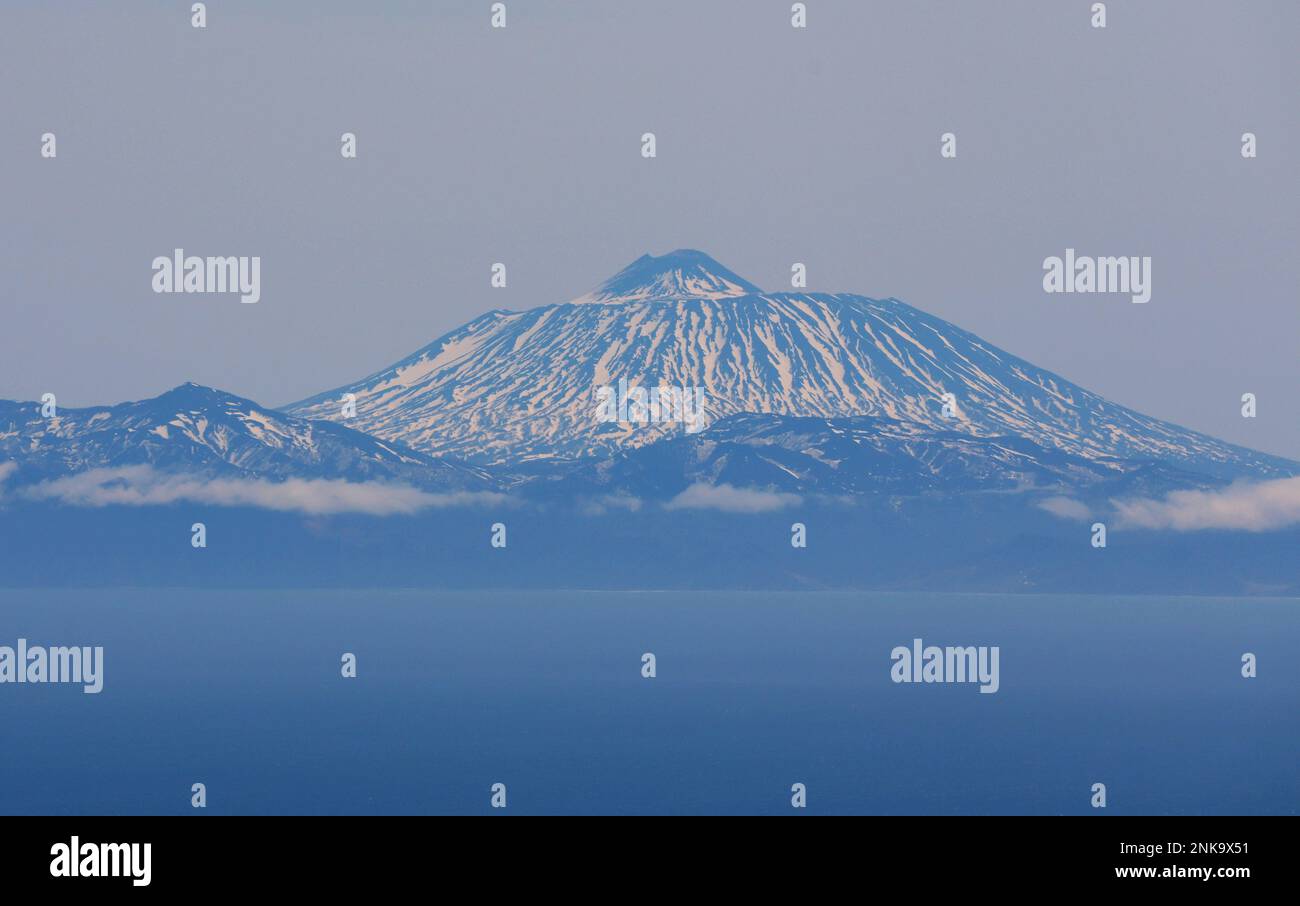 An aerial photo shows Tyatya in Kunashir Island on April 30, 2022 ...