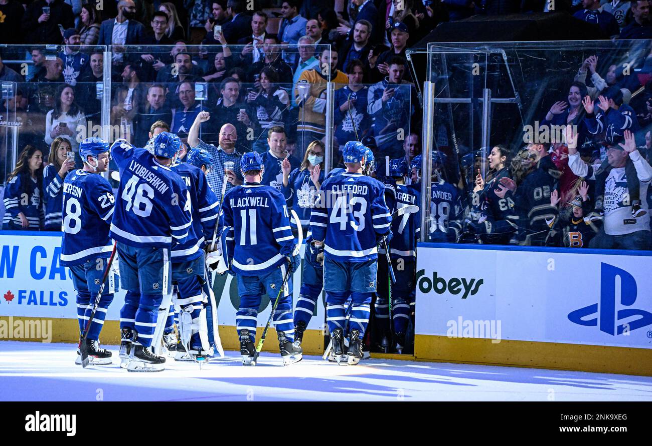 Toronto Maple Leafs fans cheer on the team as they exit the ice after ...