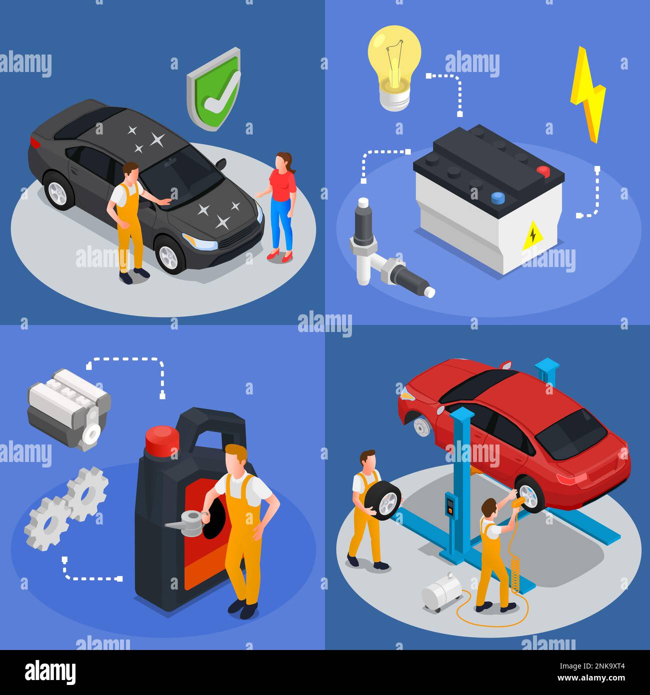 Car service 2x2 isometric design concept set of four square ...